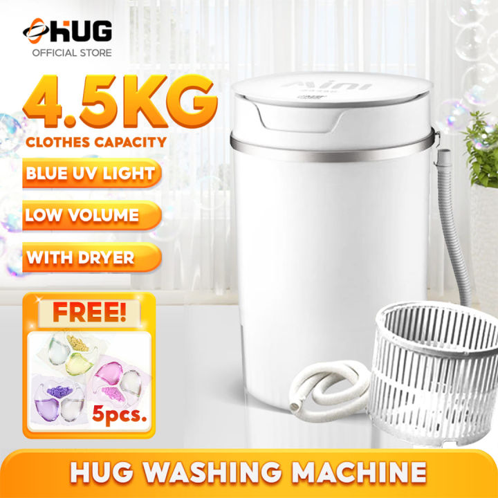 HUG Electric 7KG/4.5KG Mini Washing Machine with Dryer and Free Drain ...