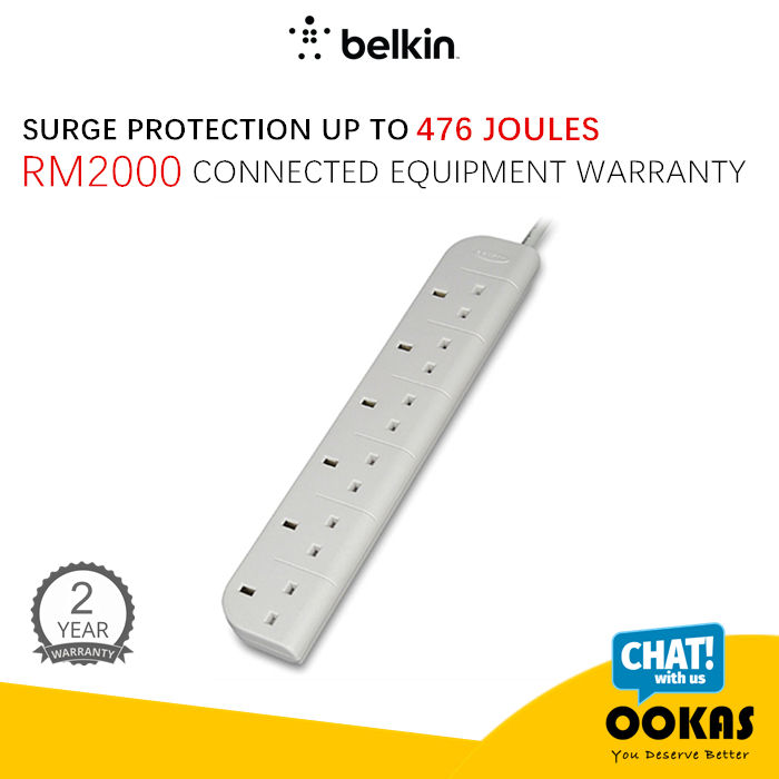 Belkin 6 / 4 Gang Power Extension Socket with Lightning & Surge Spike ...