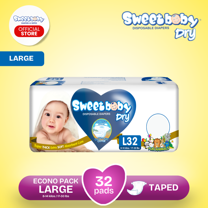 SWEETBABY DRY BABY TAPED DIAPER LARGE ECONO PACK 32S - DISPOSABLE ...