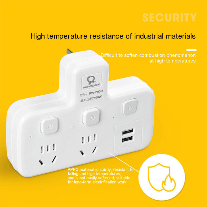 Porous Double Plug Extension With 2 USB , 3 Way Plug Rated Current 16A ...