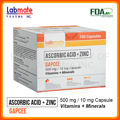 GAPCEE Ascorbic Acid with Zinc 100 Capsules/Box - 500mg/10mg Vitamins ...