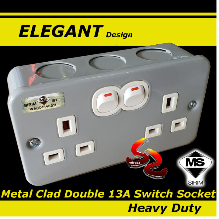Heavy Duty 2 Gang Double Metal Clad Socket 13AMP 2 WAY SWITCHED SOCKET ...