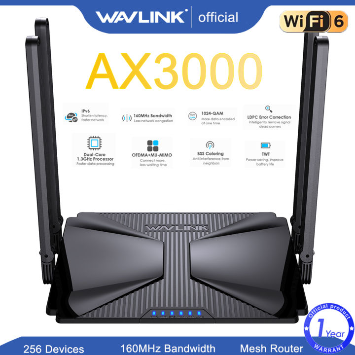 Wavlink Wi-Fi 6 AX3000 Dual Band Mesh Router, Wifi 6 Gaming wireless ...