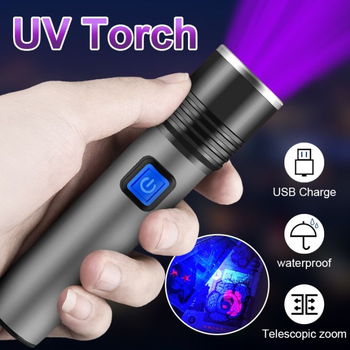 UV 395nm Flashlight Waterproof Zoomable USB Rechargeable UV Lamp for ...