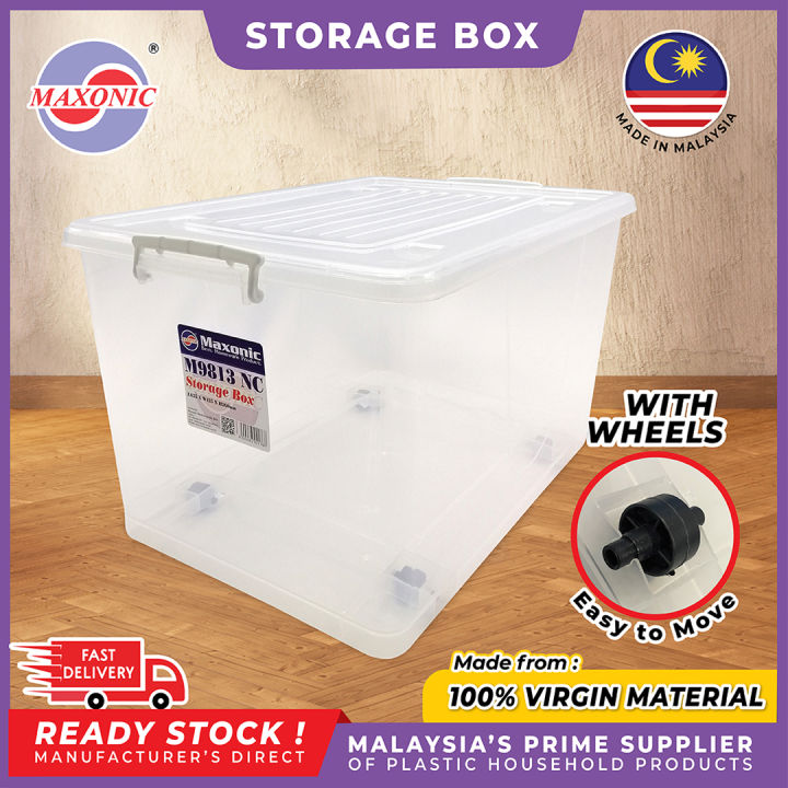 MAXONIC 75L TRANSPARENT STORAGE BOX WITH WHEELS & HANDLE | KOTAK SIMPANAN PLASTIK | Lazada