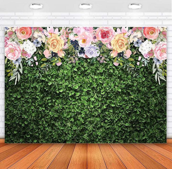 7x5ft Flower Grass Photography Backdrop Green Spring Grass Lawn Party