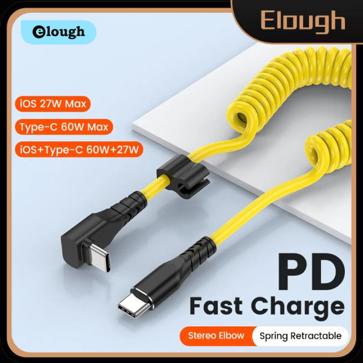 Elough 60W สาย USB สปริงชนิด C USB โทรศัพท์สายชาร์จสำหรับเร็ว27W USB C ...
