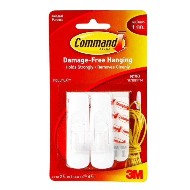 3M Command 17001 ตะขอพร้อมเทปกาวขนาดกลาง | Lazada.co.th