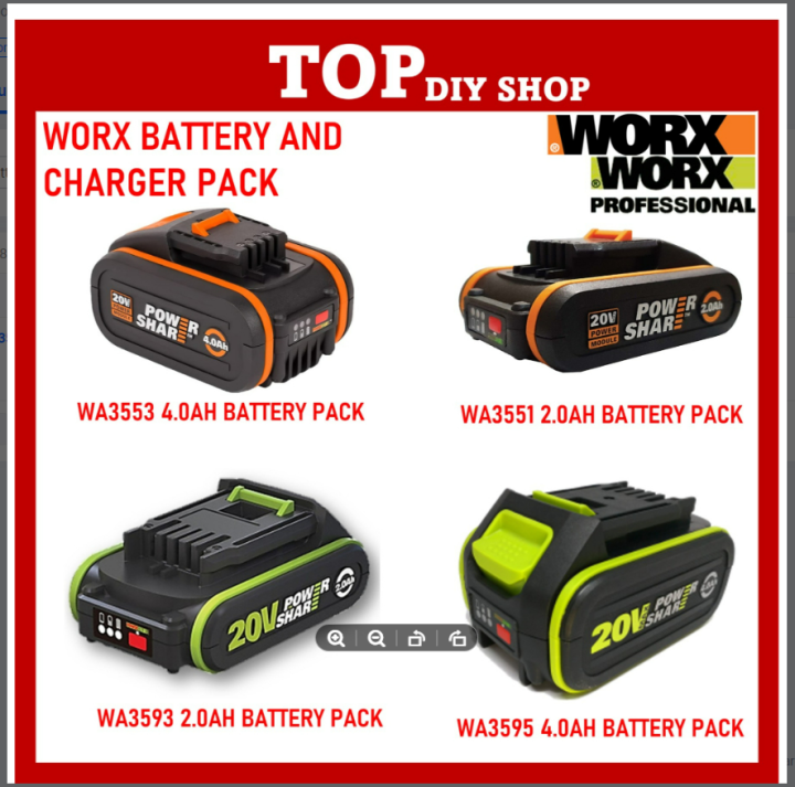 WORX Battery WA3551 / WA3553 / WA3595 / WA3593 20V Max Lithium Battery ...