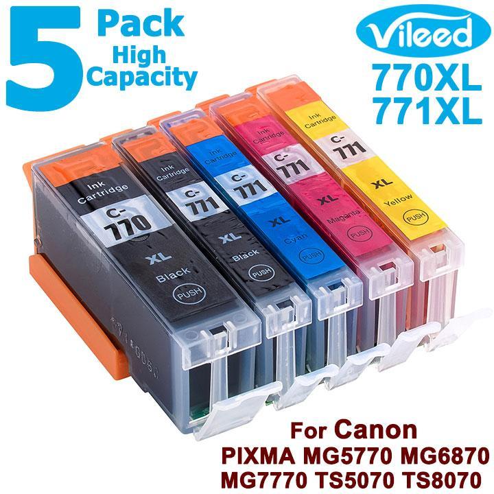 Vileed 5 Pack Pgi-770Xl Cli-771Xl Full Set High Capacity Print Ink ...