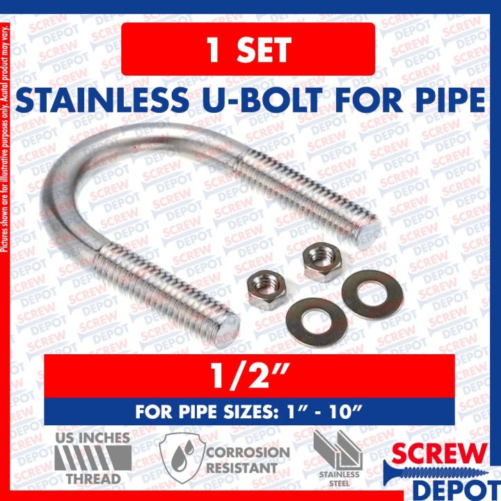 1SET 1/2 inches SS U Bolt | Stainless Ubolt | SS304 U-Bolt for Pipe Screw Depot | Lazada PH
