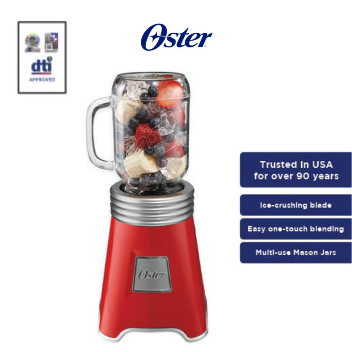 Oster Ball® Mason Jar Blender with 2 600mL Mason Jars - Red (Portable Blender and Juicer ...