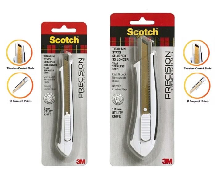 3M Scotch 18mm / 9mm Precision Titanium Utility Knife Hand Cutter ...