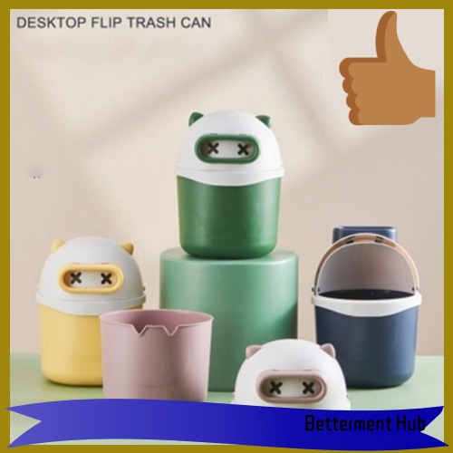 Mini Dustbin with Flip-to-Open Lid Cute Design - Trash Can Mini Corak ...