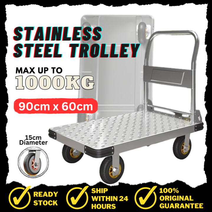 【READY STOCK】1000KG 500KG Capacity Strong Thick Stainless Steel Multifunctional Foldable Trolley ...