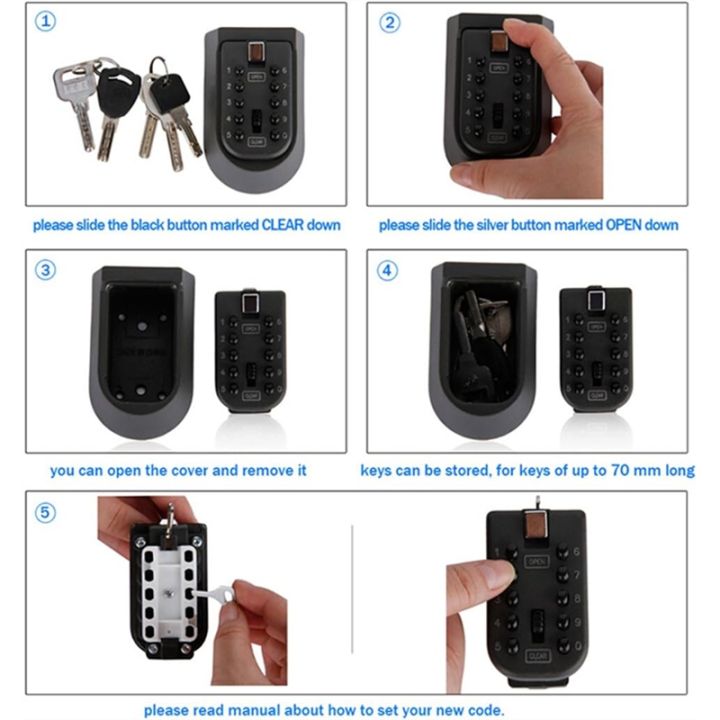 Key Lock Box Wall Mounted Push Button Combination Indoor Outdoor ...