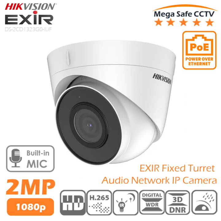 Hikvision 2MP EXIR PoE H.265+ Audio IP Camera, Outdoor Fixed Turret Network CCTV Camera with ...