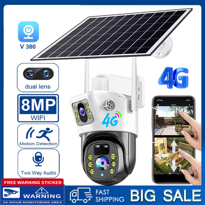 V380 Pro Cctv Camera 4G/Wifi 8MP Sim Card Solar CCTV Camera Outdoor Wireless Cctv, 360 Panorama ...