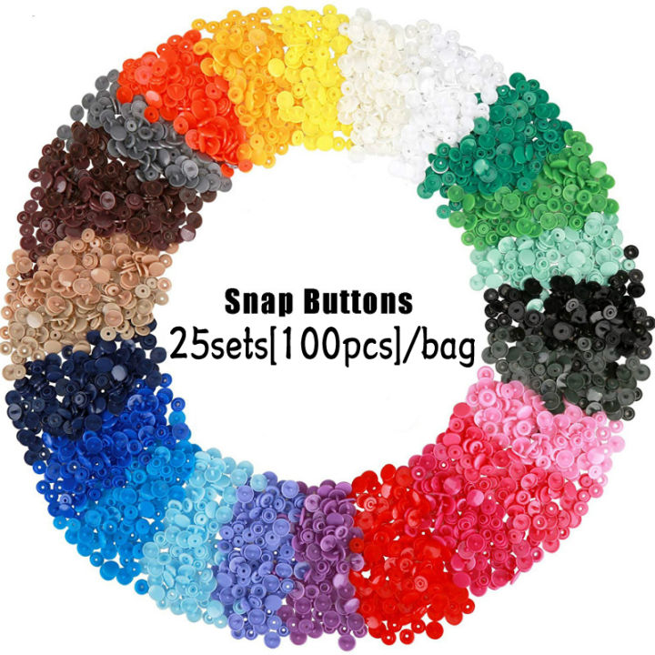 25Sets/100pcs Plastic Snaps Button Fasteners KAM T5 Bag Folder Dark ...