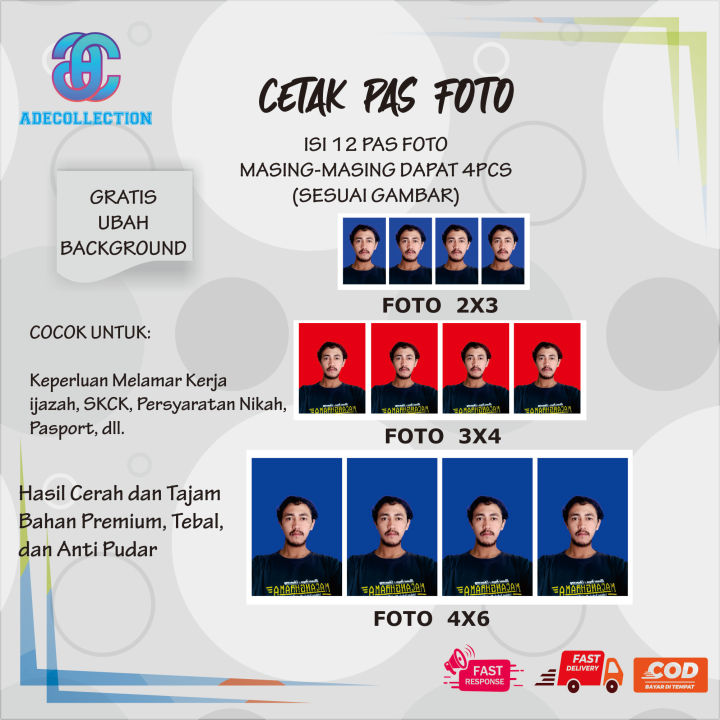 CETAK PAS FOTO UKURAN 2X3 3X4 4X6 ISI 12PCS | Lazada Indonesia