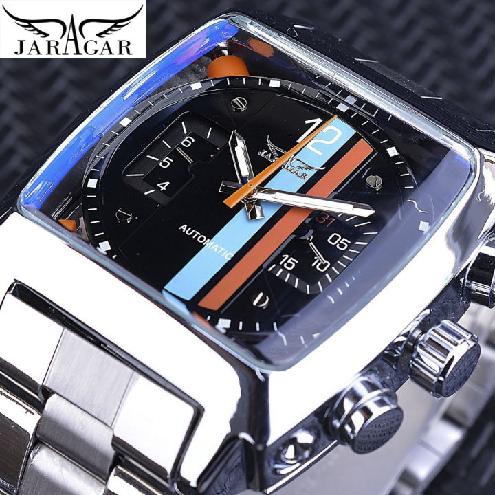 New JARAGAR automatic winding stainless steel men's watch pilot style ...