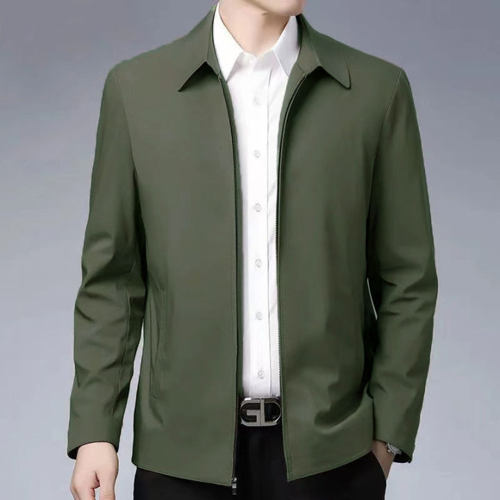 Bomber Jacket for Men with Zipper and Pockets Polo Neck Windbreaker ...