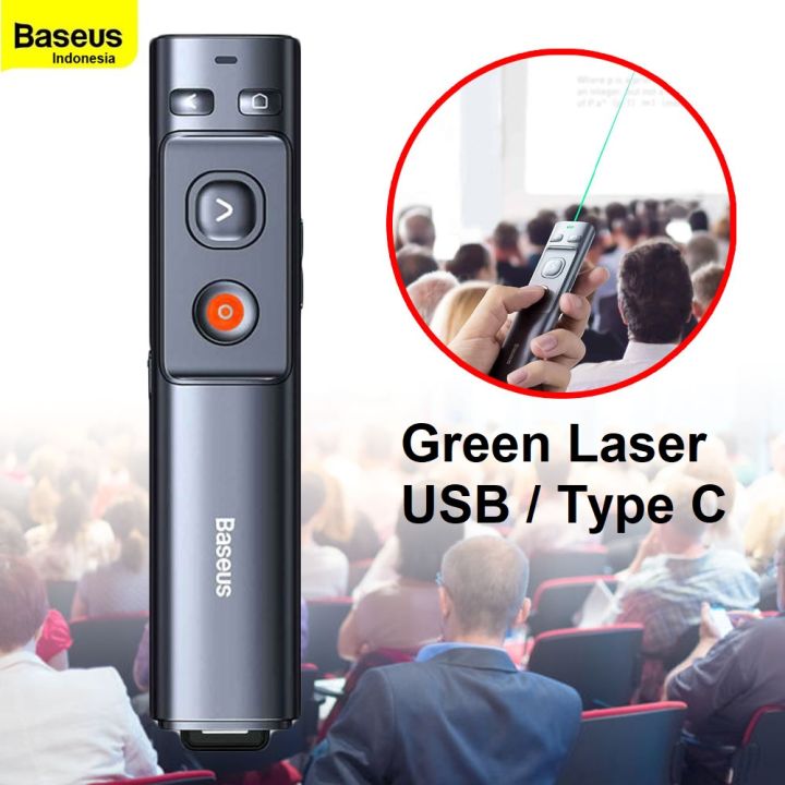 BASEUS Orange Dot Wireless Green Laser Pointer Presenter Type C USB PPT ...