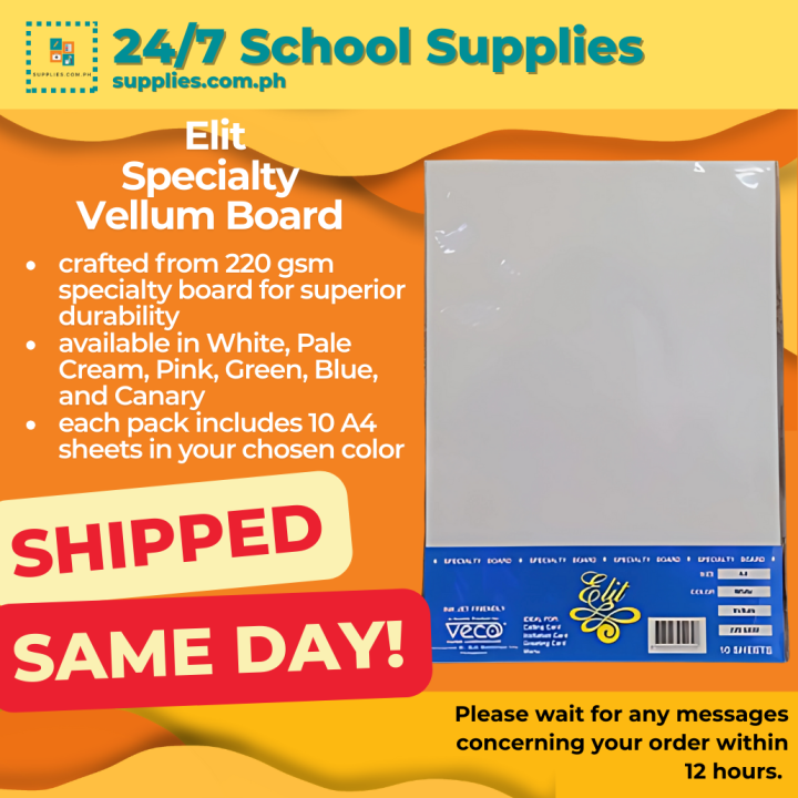 Elit Specialty Board Paper Vellum A4 220 GSM 10 sheets White Canary ...