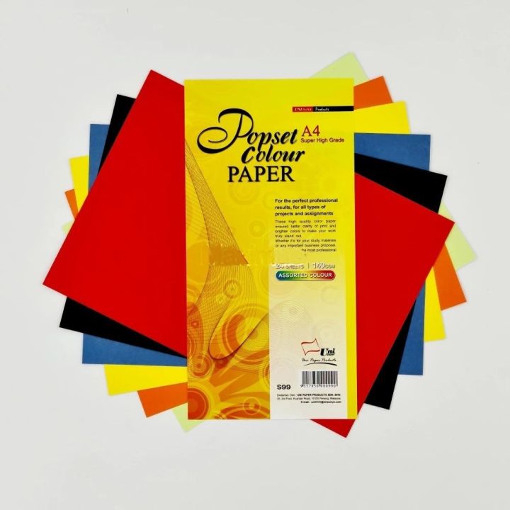 UNI A4 Color Paper S-99 Popset 140gsm 24's / S-46 Construction 120gsm ...