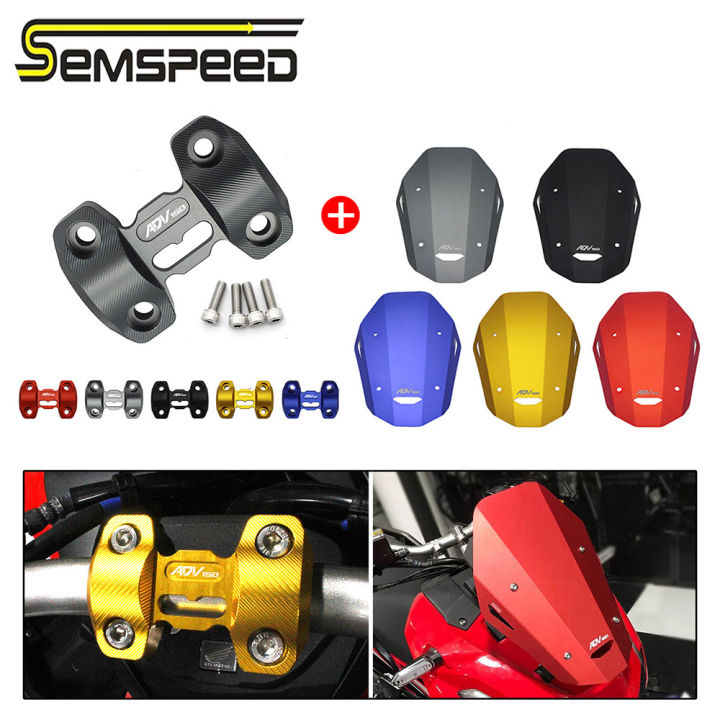 Motorcycle Handlebar Mount Clamp Top Cover Handle Bar + Front Windshield Windscreen Wind Shield ...