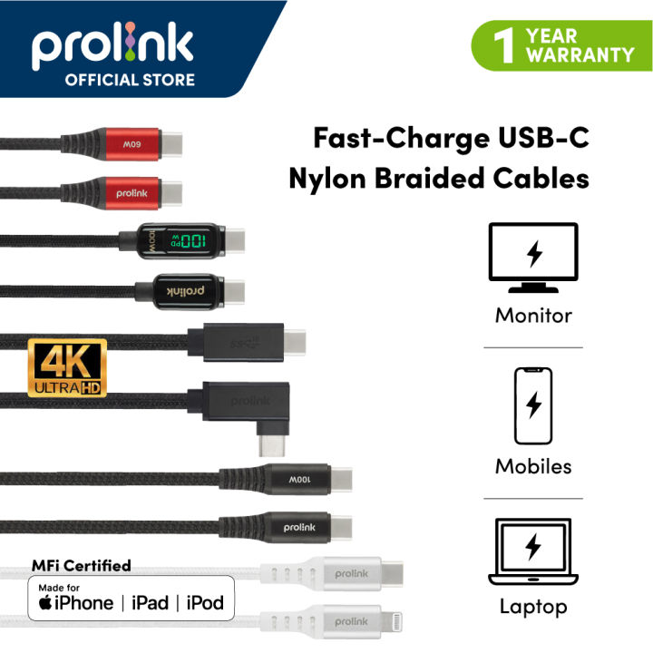 Prolink USB-C Cables | MFi USB C - Lightning | USB C-A | 4K 60Ghz USB3 ...