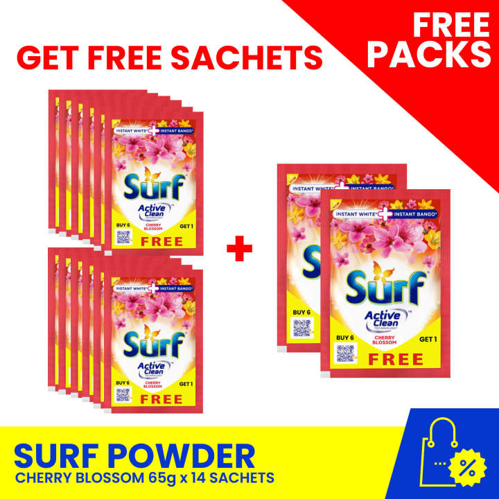 SURF Powder Cherry Blossom 65g 6+1 sachets x 2 hangers, laundry powder ...