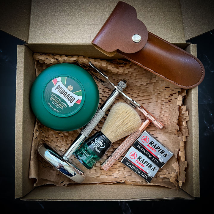 Charmwise Premium Shaving Kit with Rose Gold Razor, Synthetic Brush ...