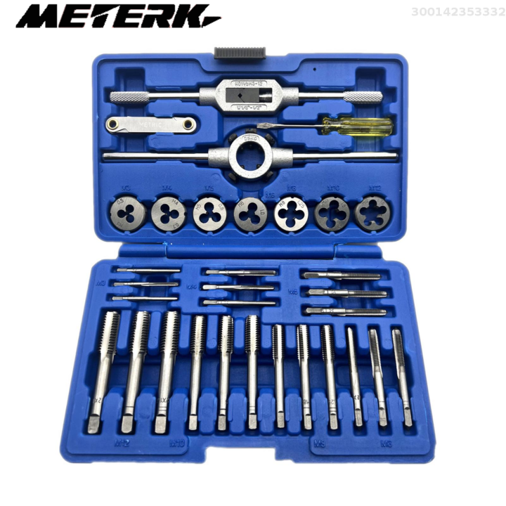 Meterk 32 PCS HSS Tap and Die Set Metric Wrench Cut M3-M12 Hand ...