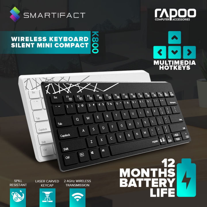 Rapoo K800 2.4G Wireless Bluetooth Keyboard Silent Mini Compact Low ...