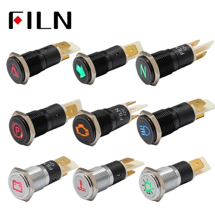 FILN 14mm 12v 24v symbol dash panel warning light indicator lamp metal ...