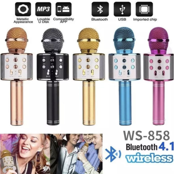 WS 858 Wireless Microphone Handheld Bluetooth Mic Speaker Condenser Karaoke Wireless ...