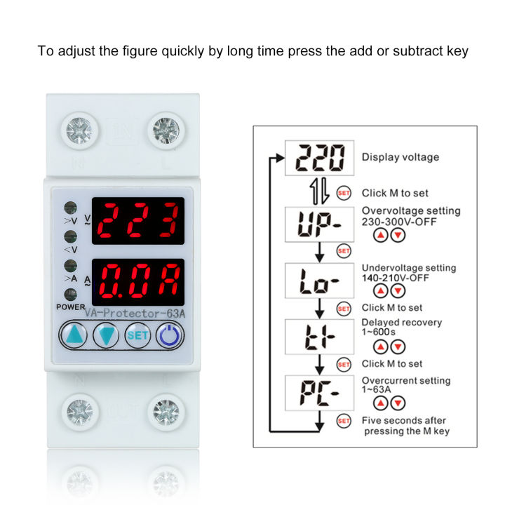 Digital Voltage Protector 40A 60A din rail Adjustable Protection Over ...