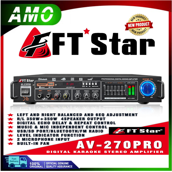 【AMO】Stereo Mixing Power Amplifier with Equalizer and Bluetooth FT-Star ...