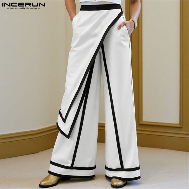 INCERUN Pants For Men Vintage Print Stitching Color Patchwork Western ...