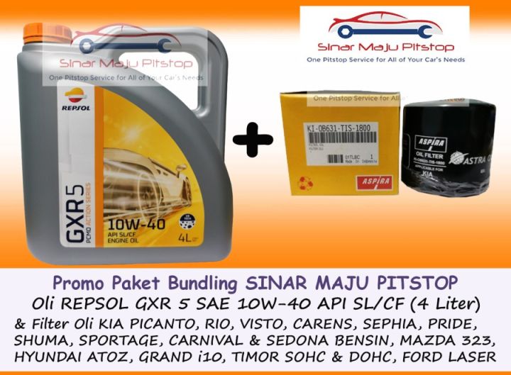 Paket Bundling Oli REPSOL GXR 5 SAE 10W-40 API SL/CF Original 4 Liter ...