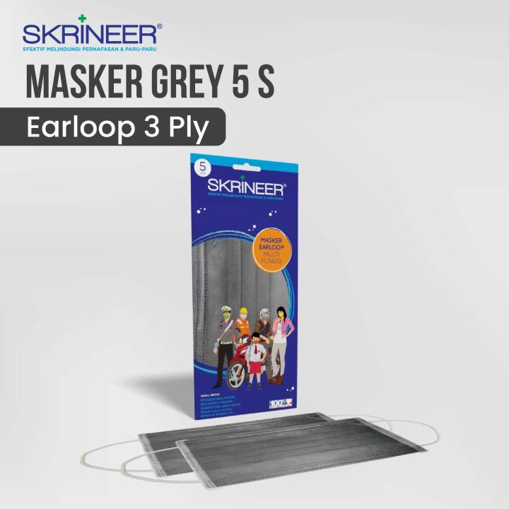 Skrineer Mask 1 Lapis isi 5 Earloop Grey | Lazada Indonesia