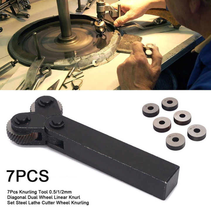 7Pcs Knurling Tool 0.5/1/2mm Diagonal Dual Wheel Linear Knurl Set Steel ...