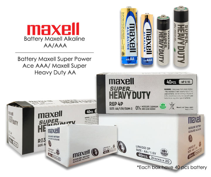 Maxell Super Heavy Duty AA & AAA Battery(1Box - 40Pcs) & Maxell ...
