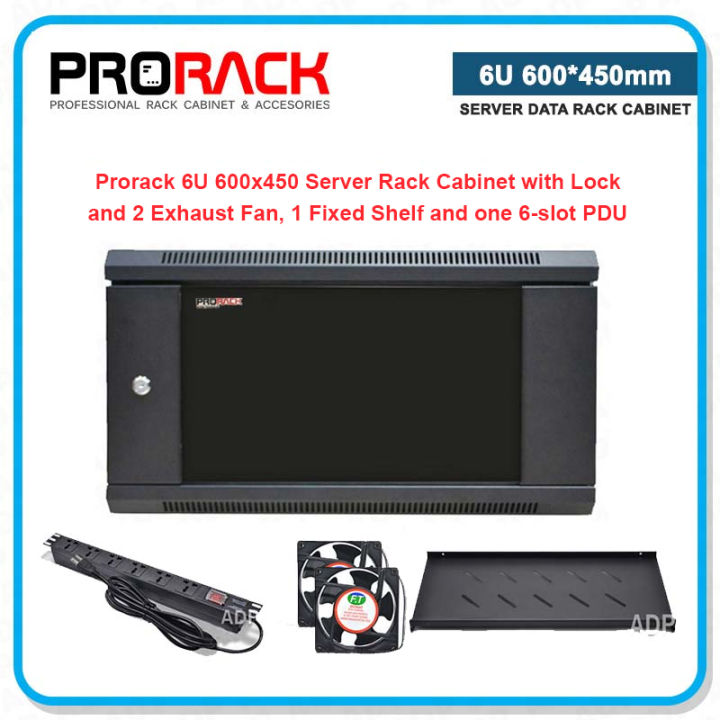 PRORACK 6U 600x450 Server Rack Cabinet with Lock and 2 Exhaust Fan, 1 ...