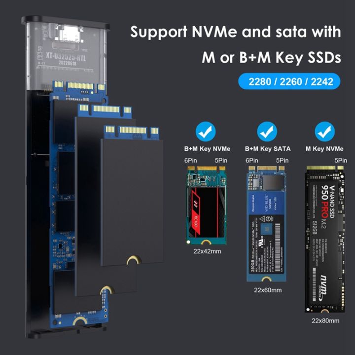 (QTAS) M2 SSD Case NVME Dual Protocol M.2 to USB Type C 3.1 SSD Adapter ...
