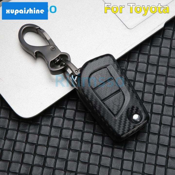 Carbon Fiber ABS Remote Car Key Holder Full Cover Case for Toyota Hilux ...