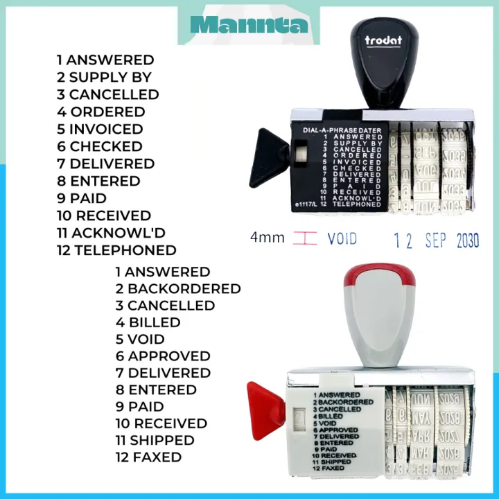 Dater Stamp with 12 Office Phrases Day Month Year INVOICED CHECKED ...