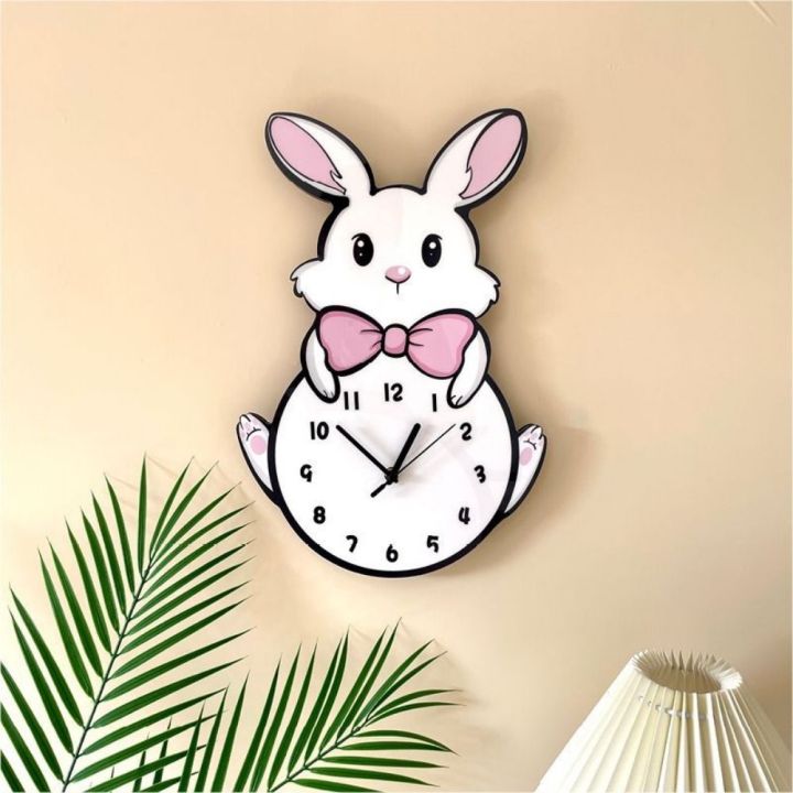 OSSMAX Cute Little White Rabbit Wall Clock Silent Hanging Digital Wall ...