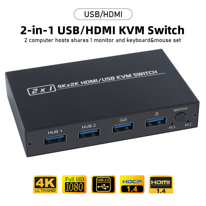 AIMOS AM-KVM 201CL 2-in-1 HDMI-compatible/USB Support HD 2K*4K 2 Hosts Share 1 Monitor/Keyboard ...
